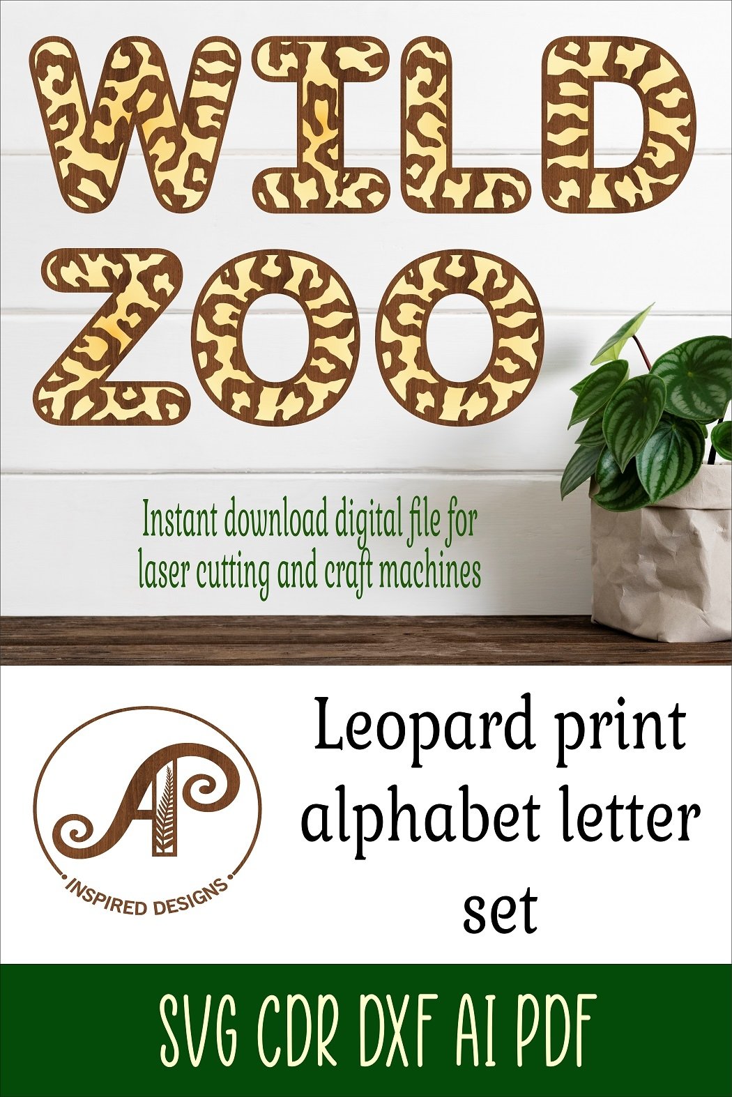 Leopard print letters alphabet set. 26 layered letter
