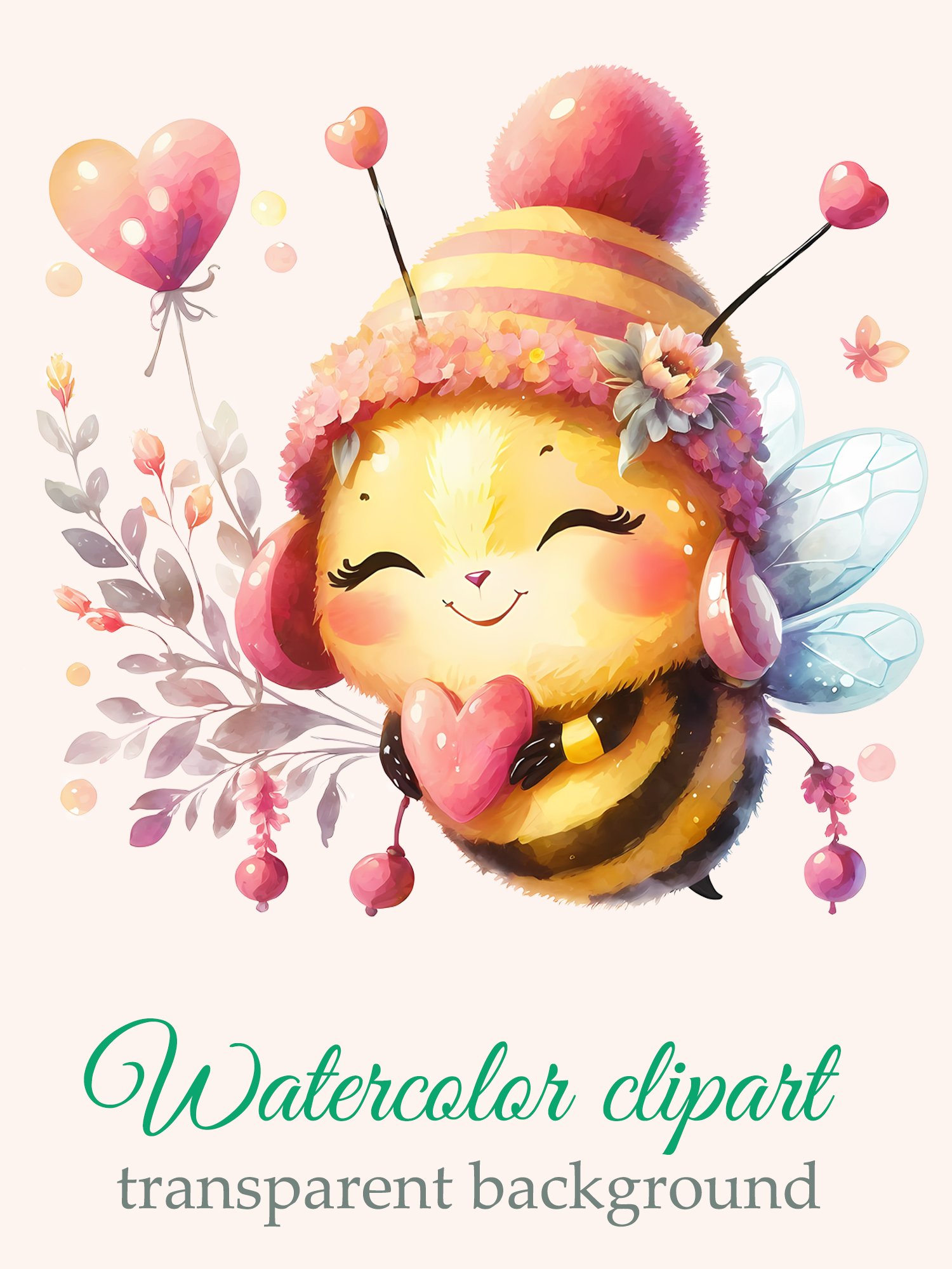 Watercolor Spring Bee Clipart, Bee watercolor painting, PNG,