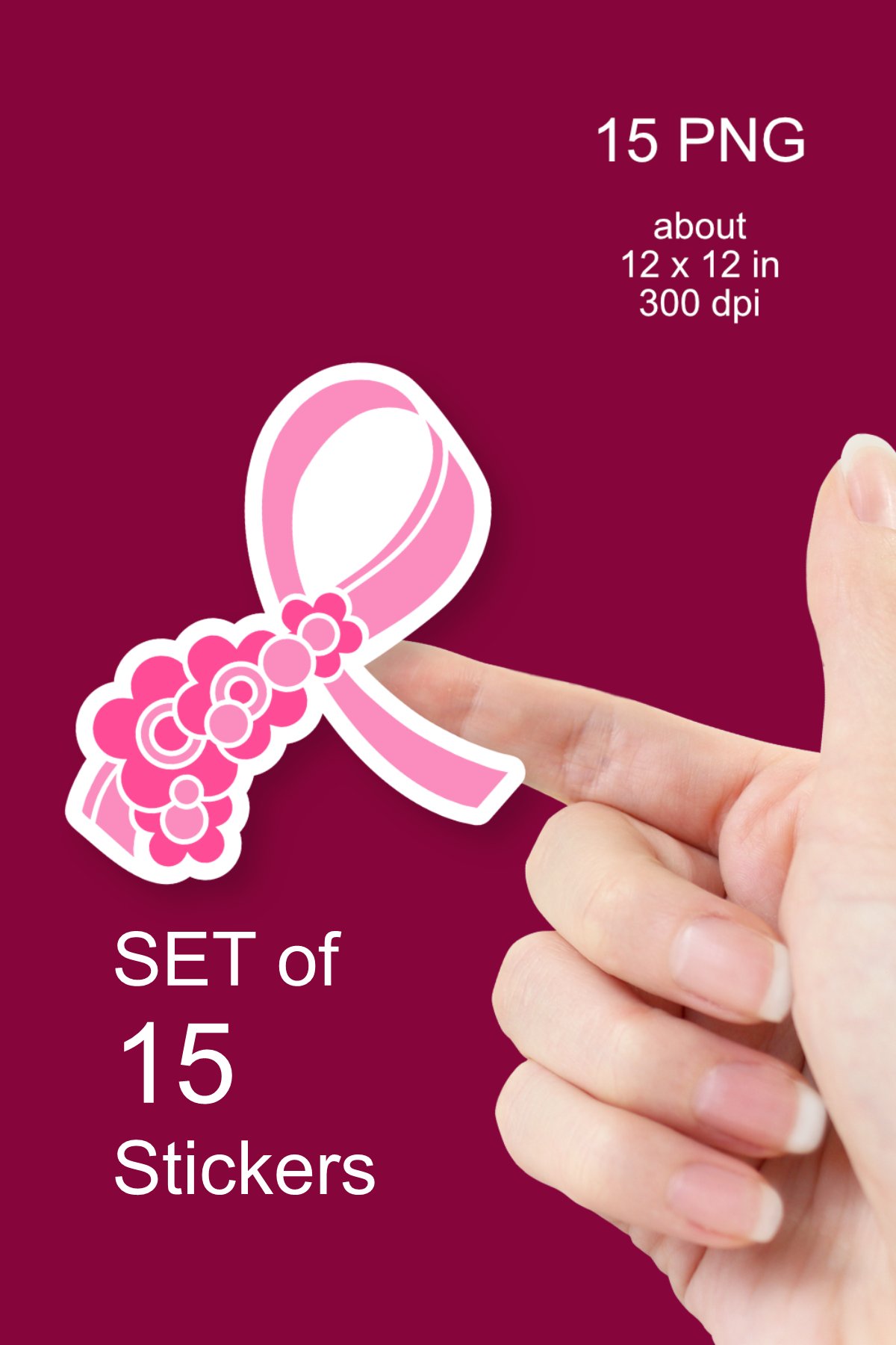 Breast Cancer Awareness Pink Ribbon Sticker Set of 15 PNG