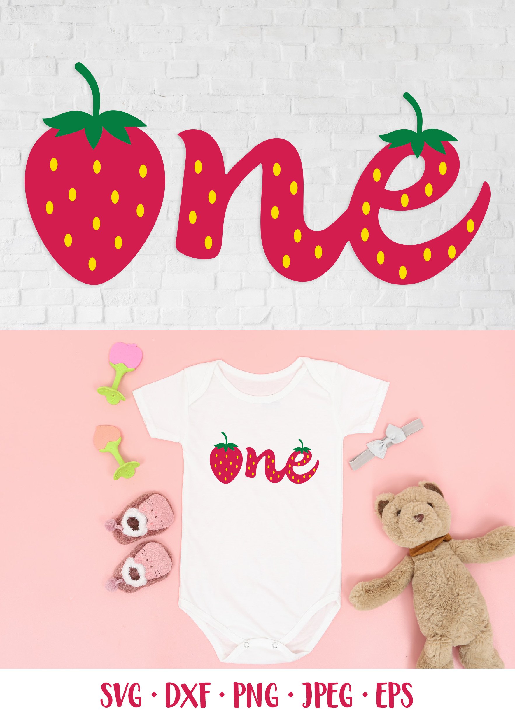 One Strawberry SVG. Baby First Birthday. 1st Birthday Party