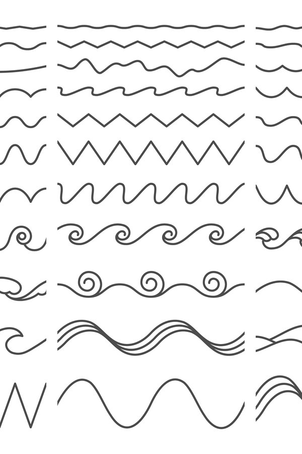 Wavy lines. Wiggly border, curved sea wave and seamless bill