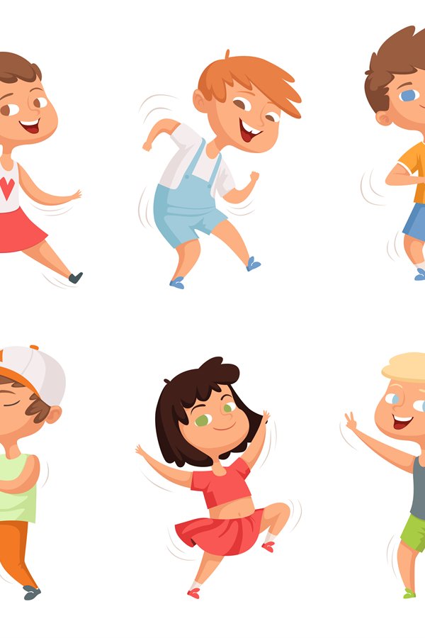 Happy childhood. Various funny dancing kids