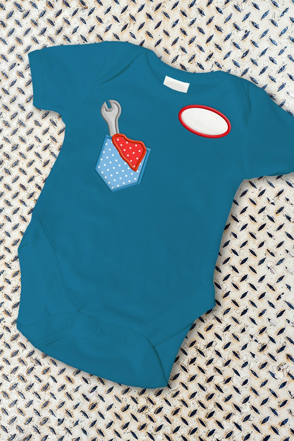 Mechanic Name Badge and Wrench in Pocket Applique Embroidery