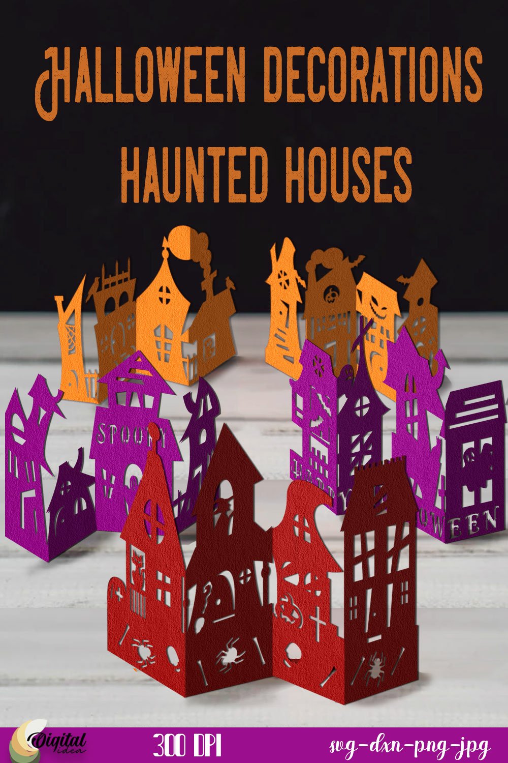 Halloween haunted houses bundle. Halloween papercut decor
