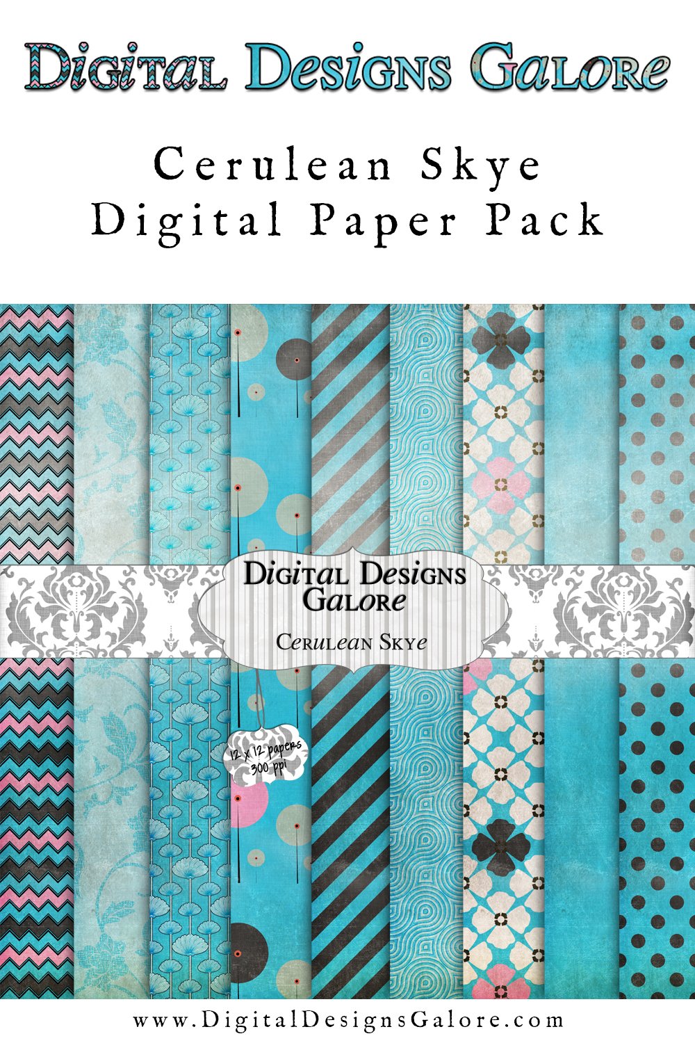 Cerulean Skye Digital Paper Pack |Set of 9 Digital Papers