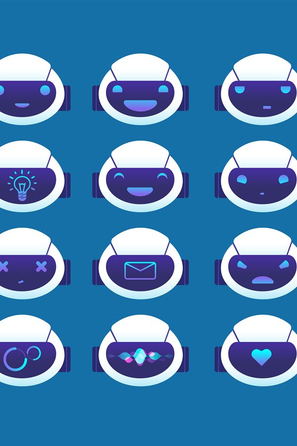 Chatbot avatar. Chat bot head with different emotions and sy