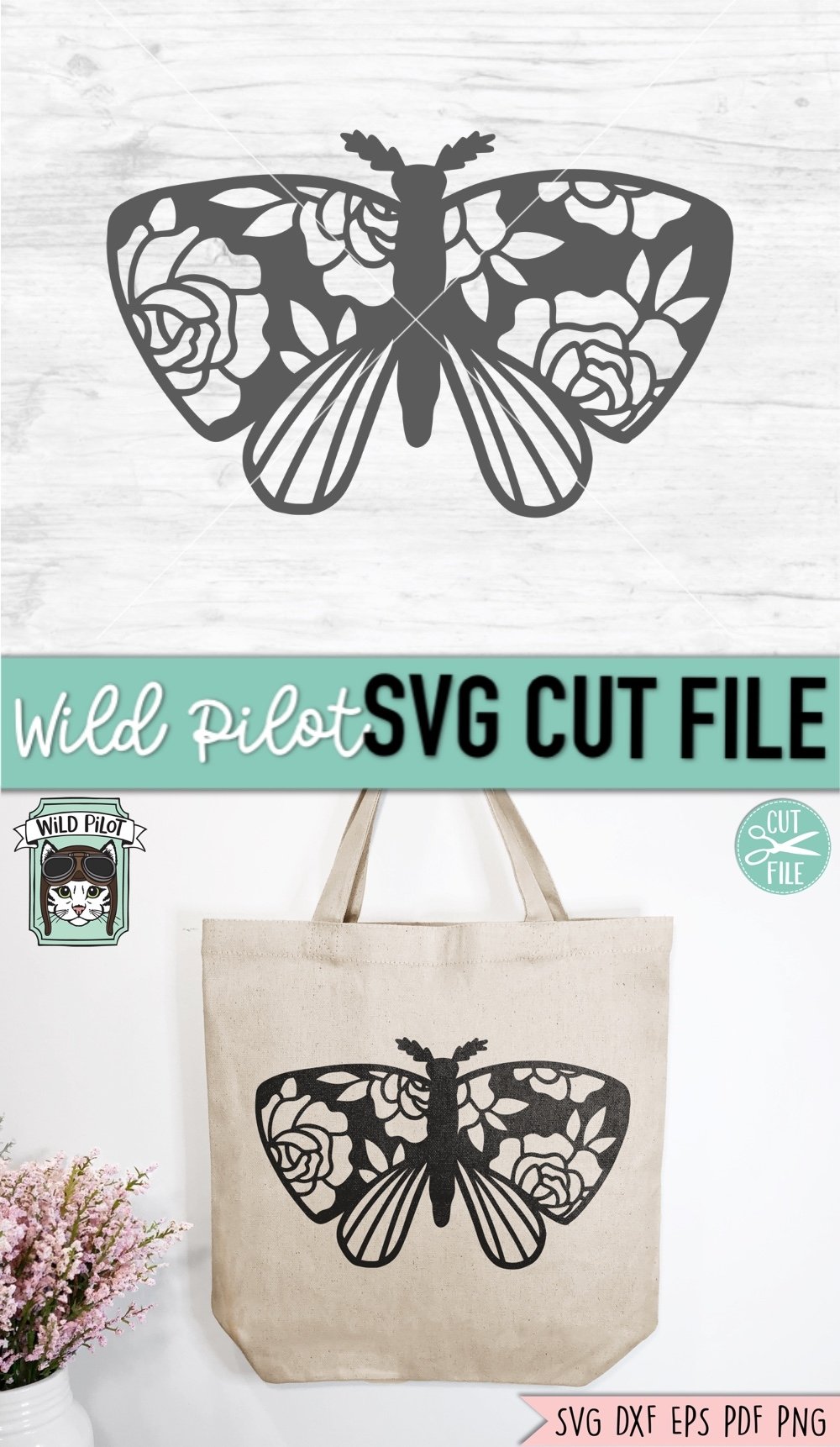 Moth SVG, Flower Moth SVG, Floral Moth SVG, Mystical SVG