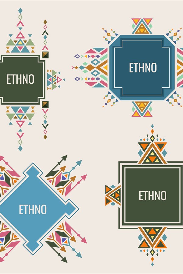 Colorful ethno logo or banners design with authentic ornamen