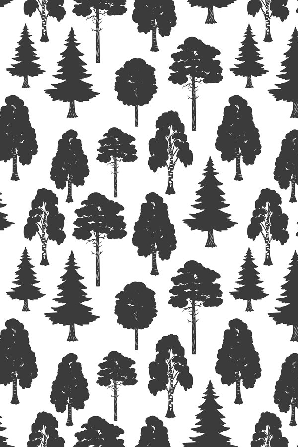 Scandinavian style vector forest seamless pattern monochrome