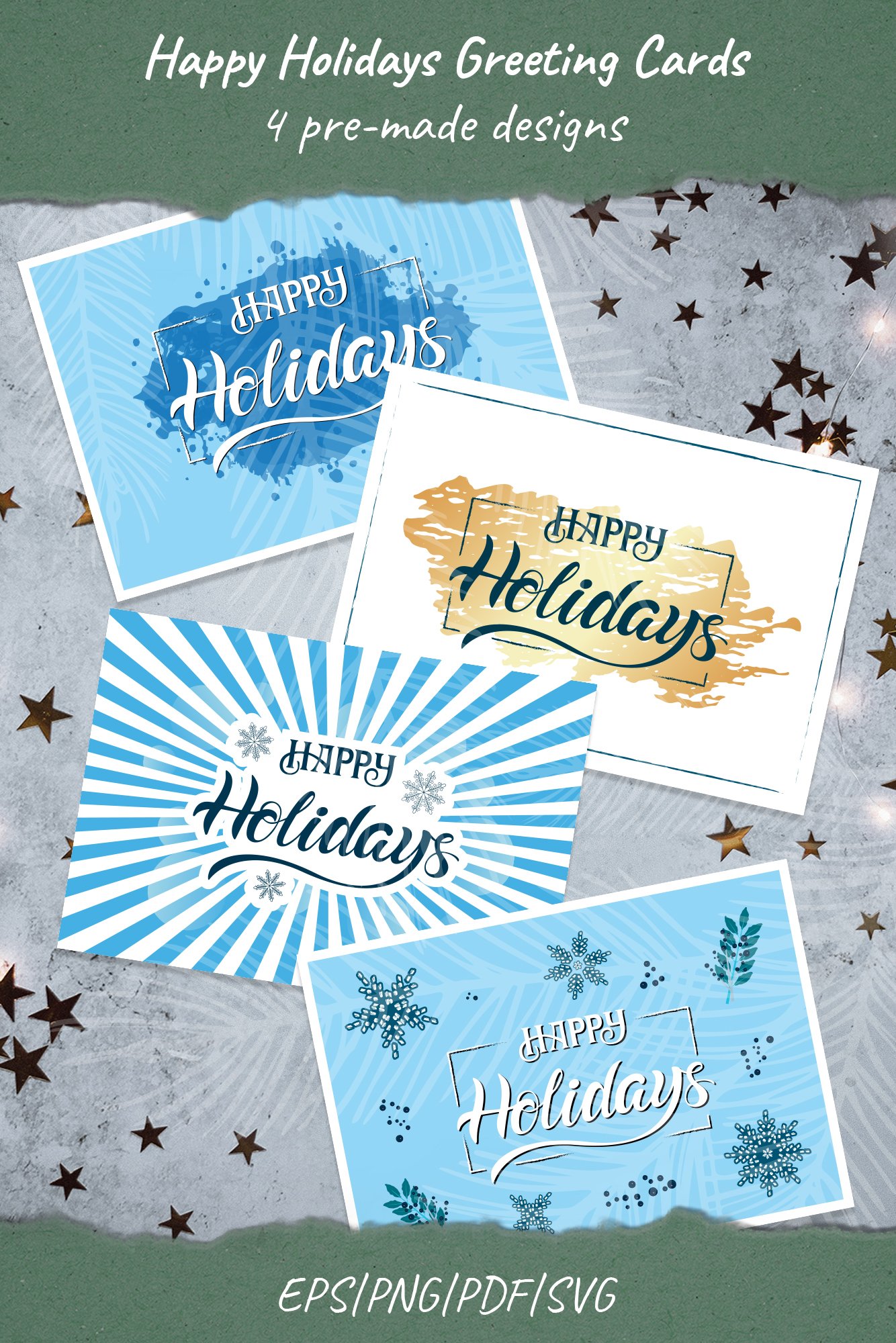 Winter holidays greeting cards | 4 designs | EPS PNG PDF SVG