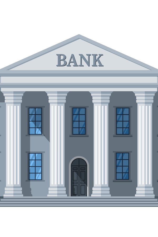 Cartoon retro bank building or courthouse with columns vecto