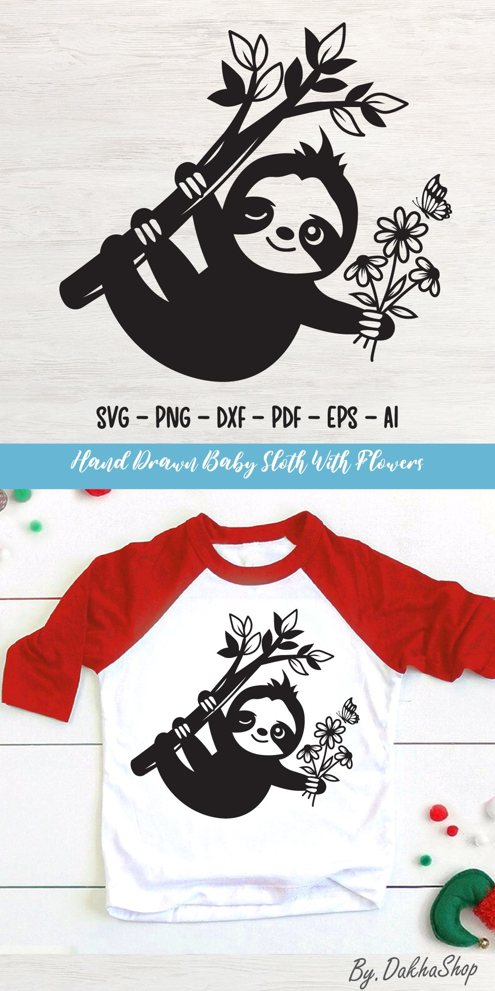 Sloth Svg, Baby Sloth flower svg, Flower Animal svg.