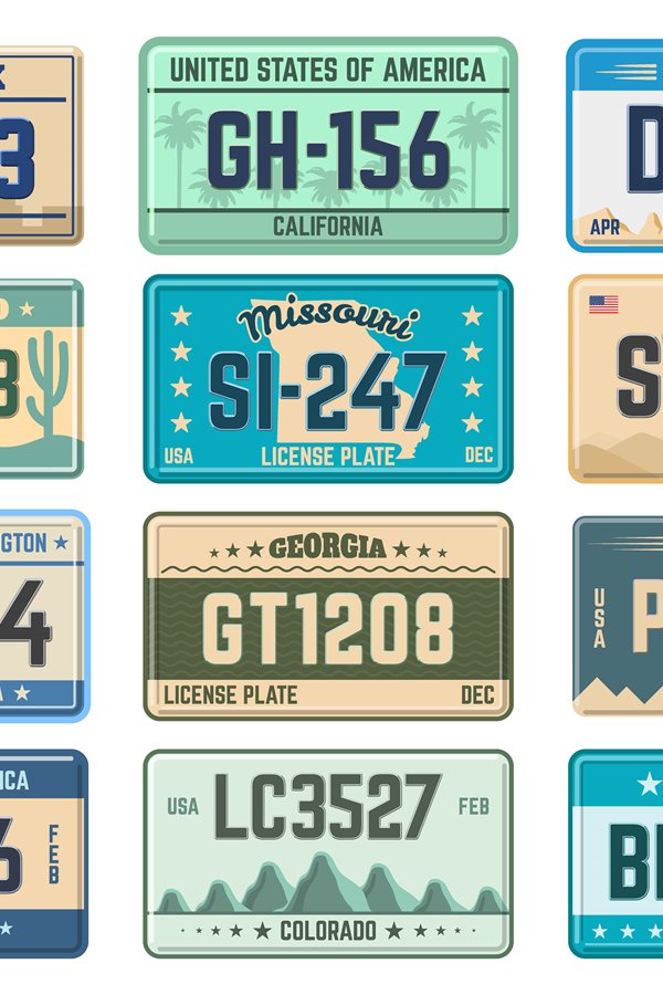 Car number plates. Vehicle use states registration