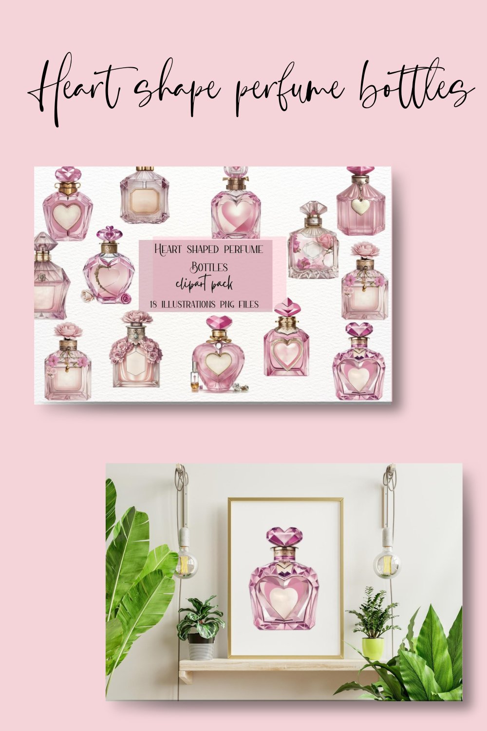 Watercolor Heart Shaped Pink Perfume Bottles
