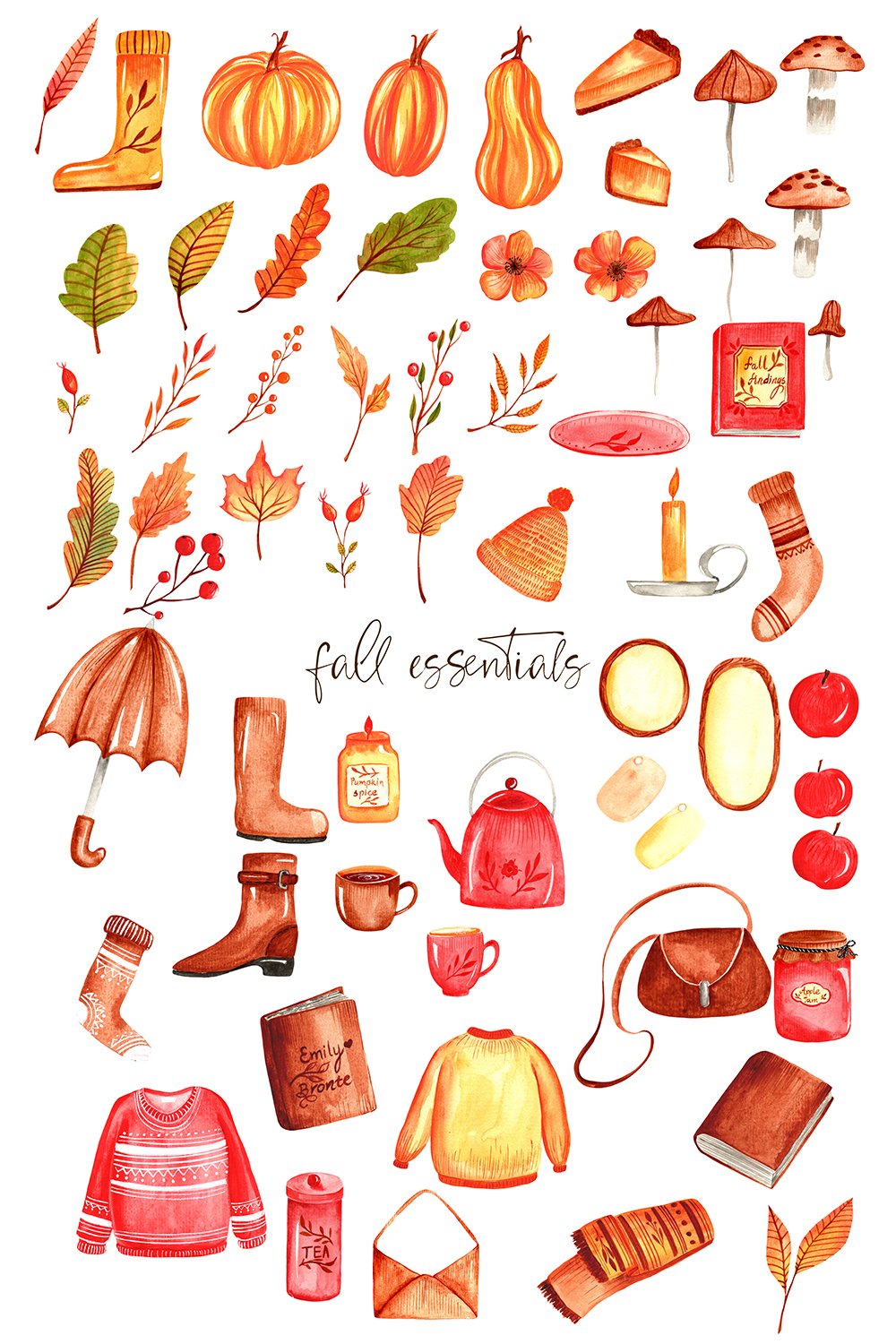 Fall Essentials Watercolor Collection / fall clip art