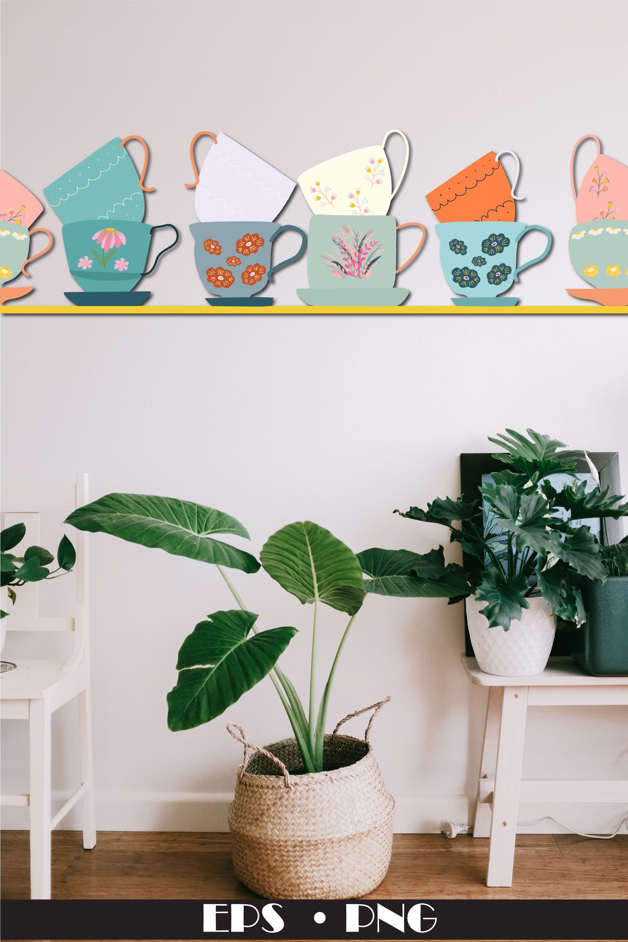 Teacup clipart, Seamless border