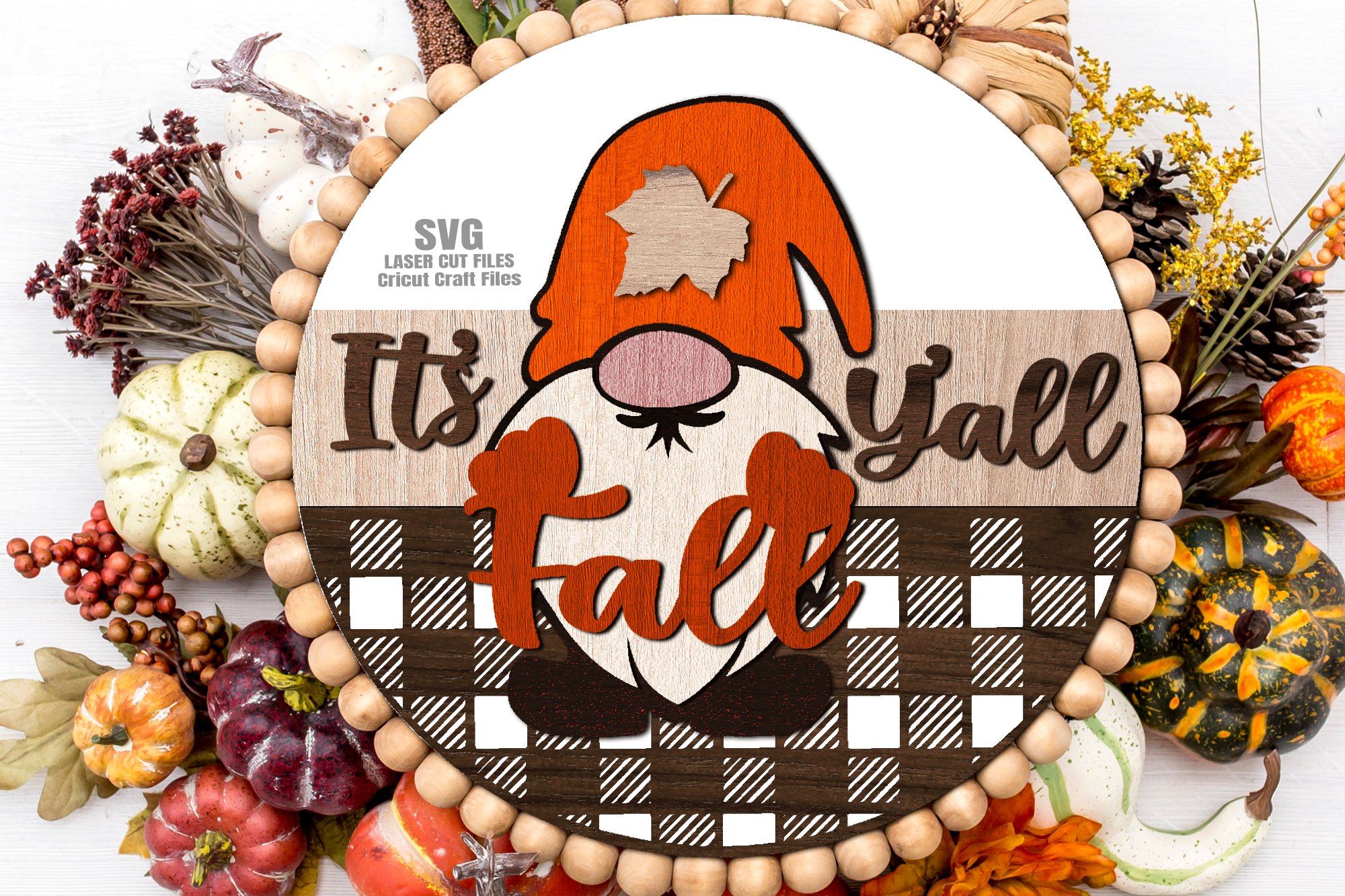 Fall Gnome Sign SVG Laser Cut Files | Farmhouse Round SVG