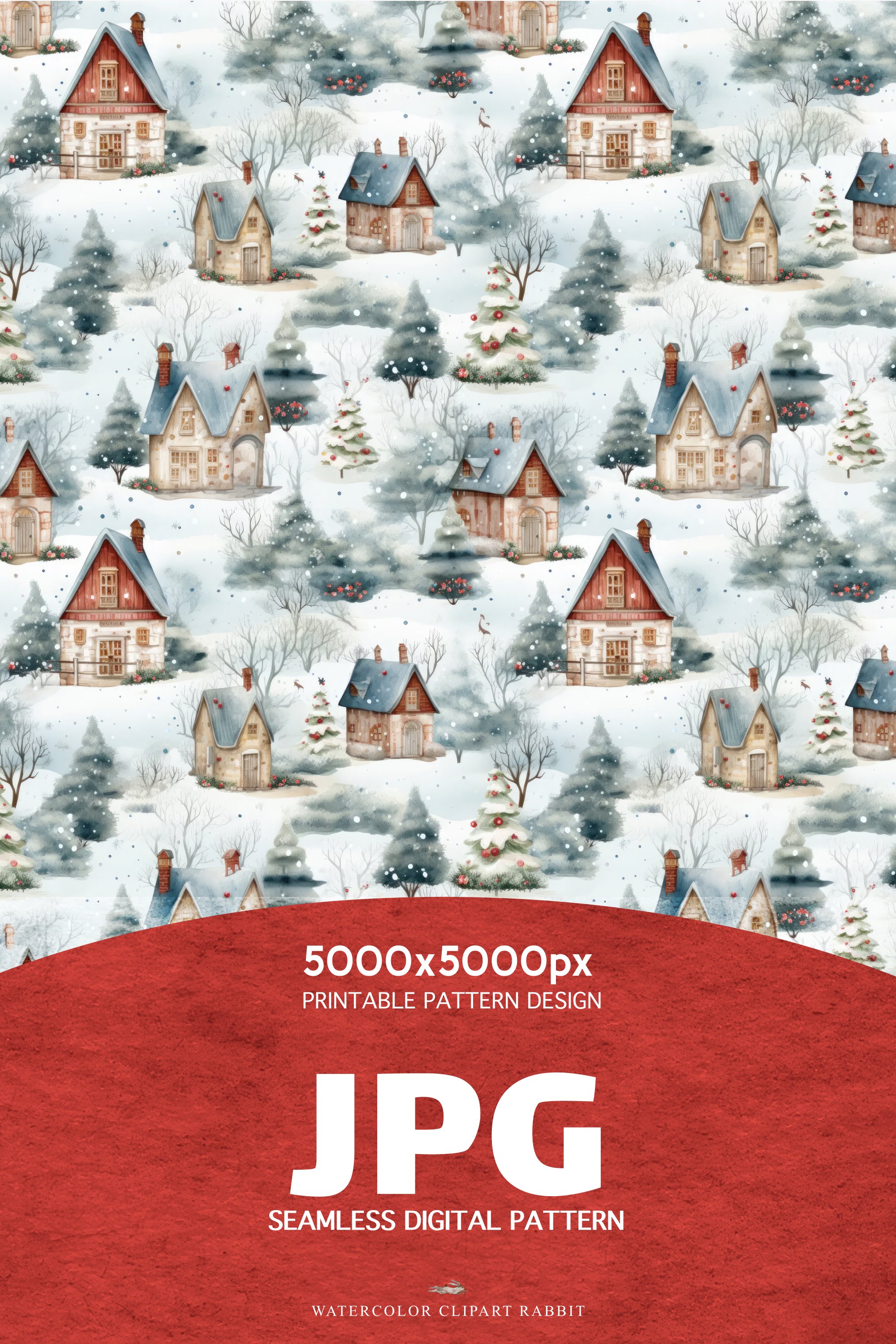 Christmas House Village Pattern Winter Print Digital Paper
