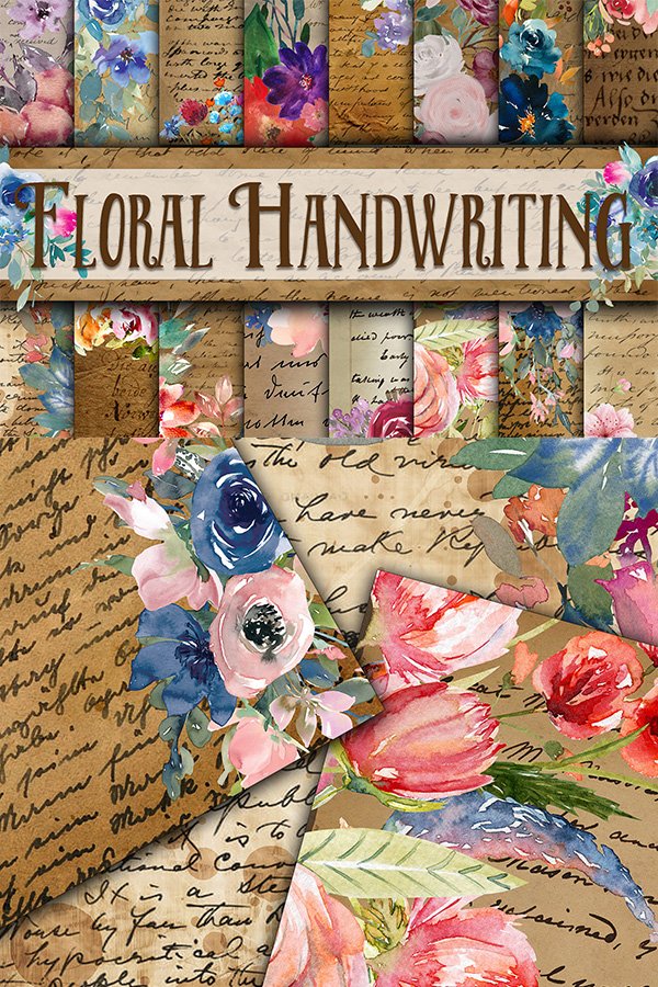 Floral Handwriting Digital Papers