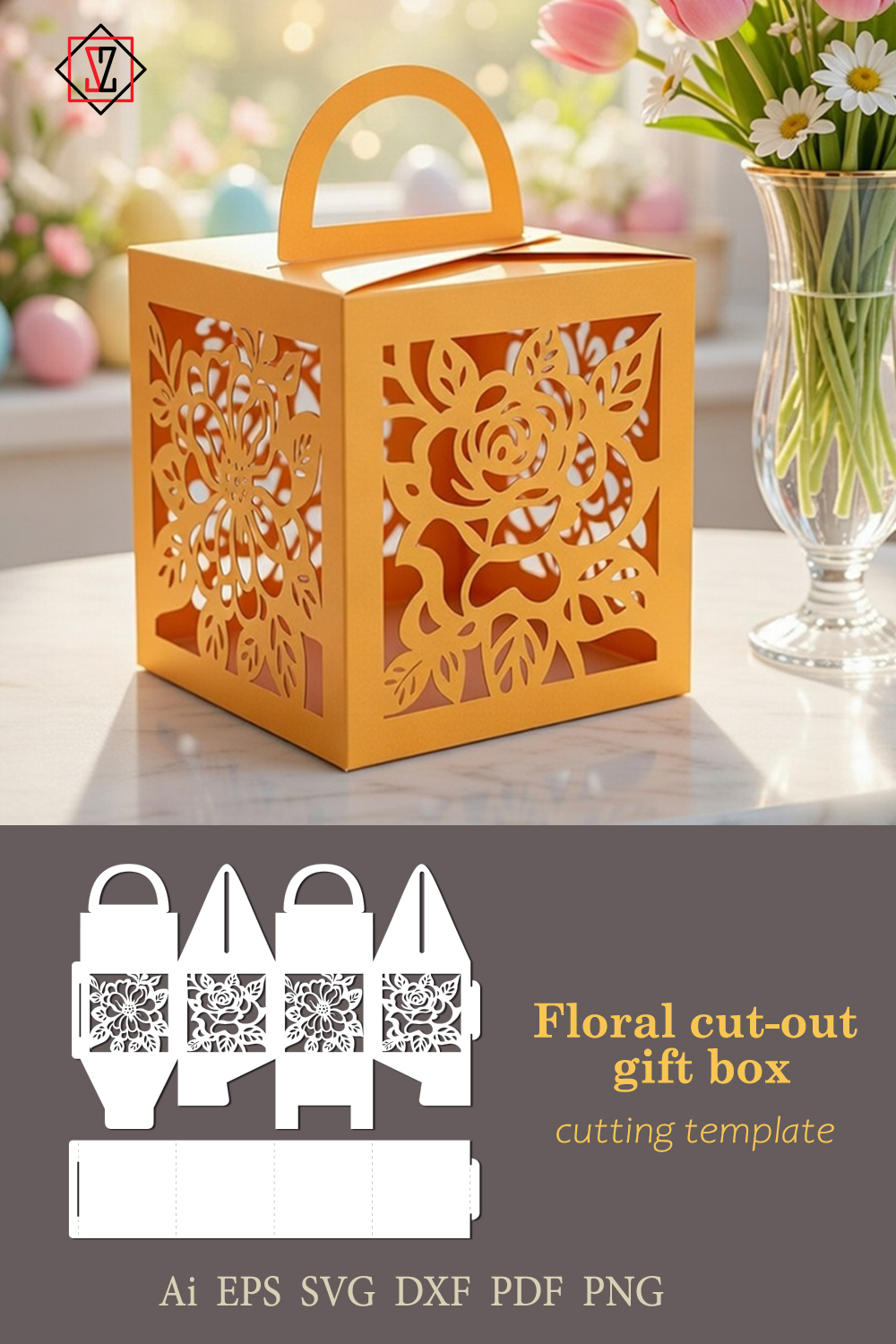 Gift Box Template with Cut-Out Flowers