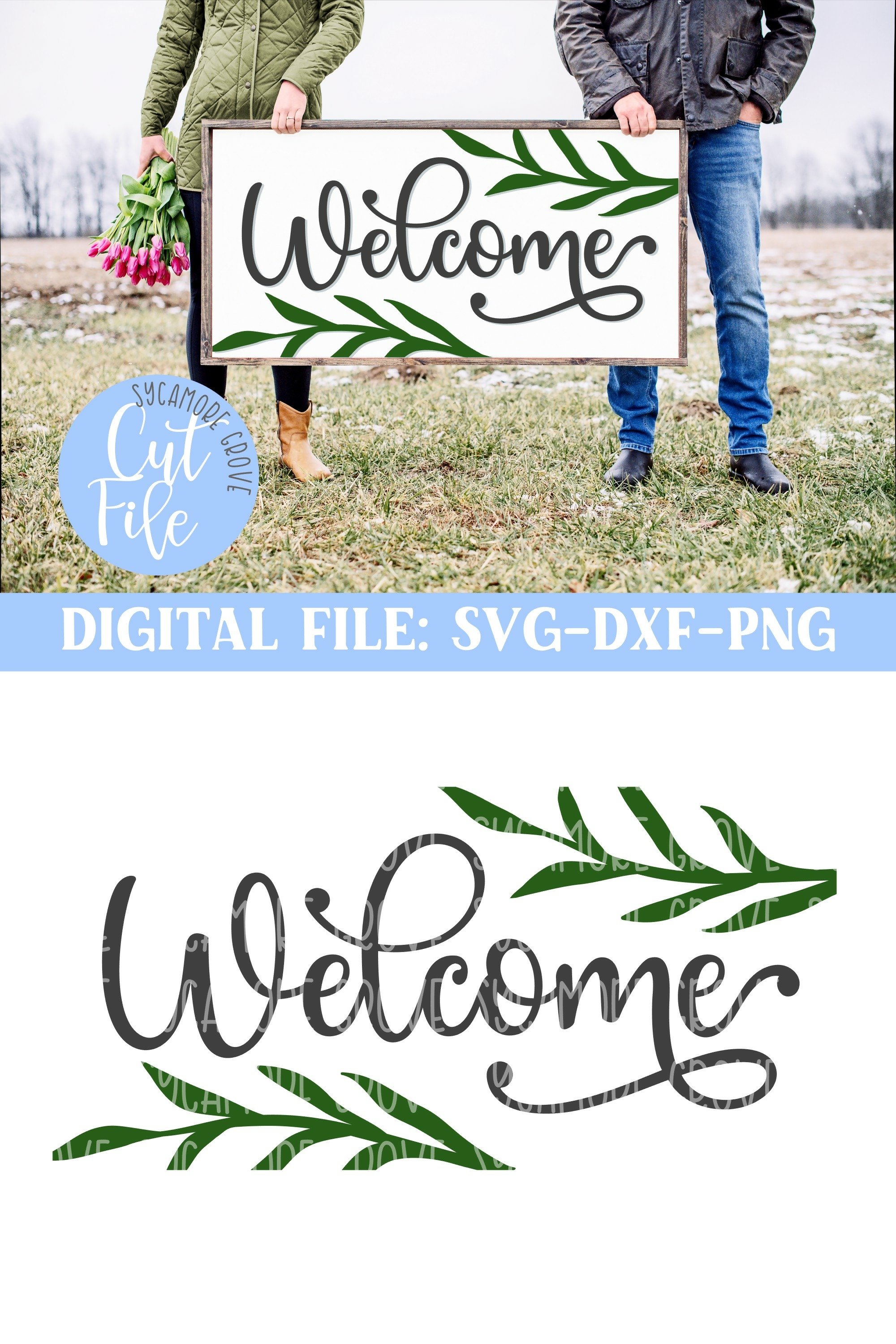 Welcome with Decorative Leaves SVG for Cutting Machines