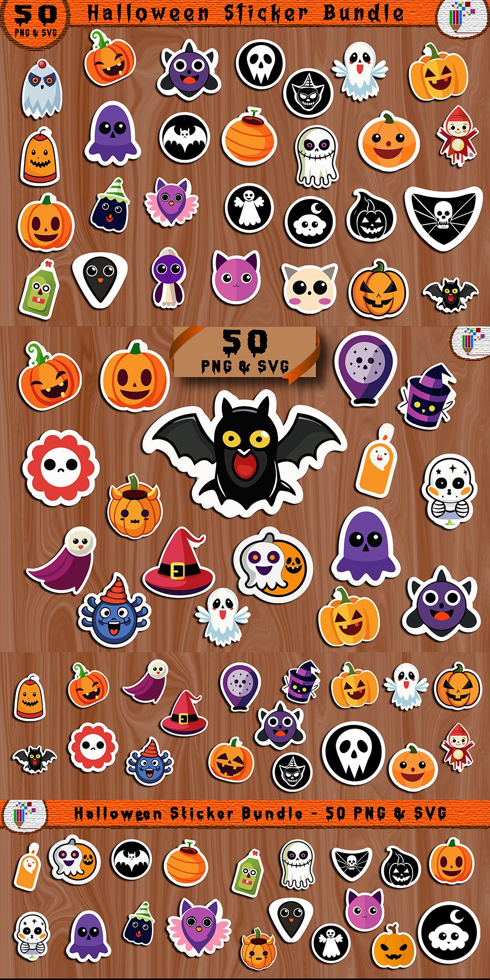 Halloween Sticker Bundle Printable Stickers 50 PNG (4623111)