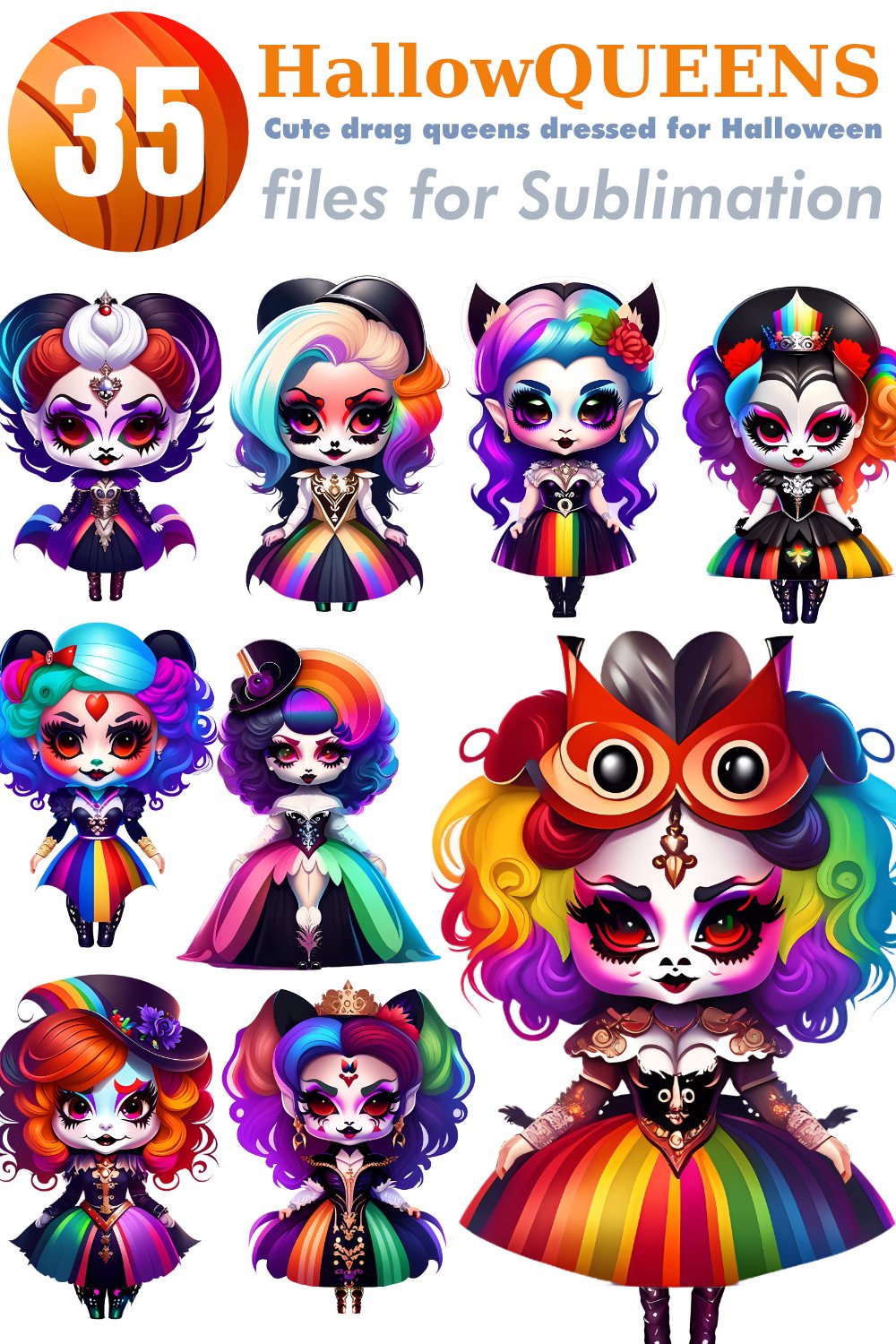 35 Cute Drag Queens on Halloween Sublimation Bundle