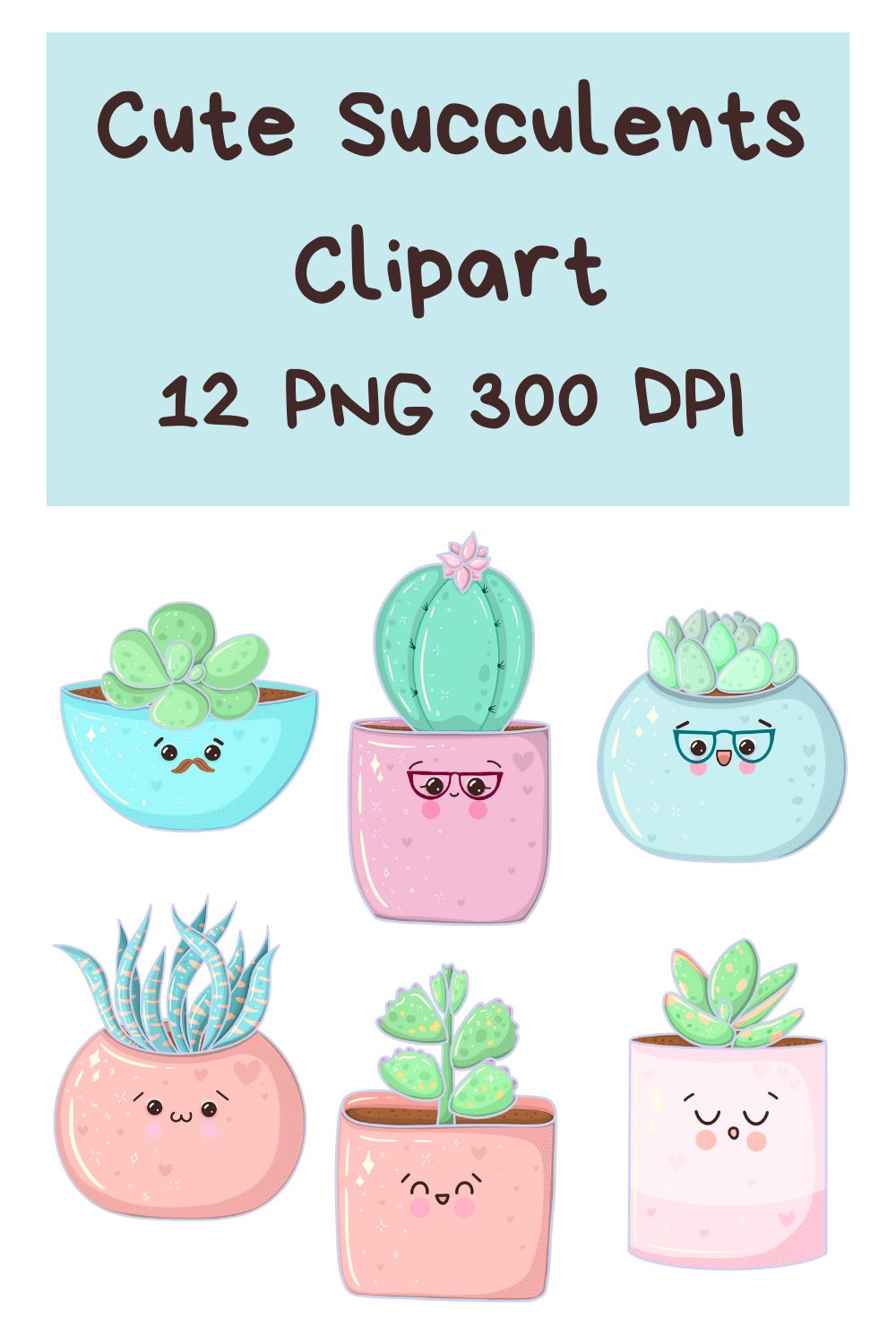 Cute Cactus clipart set 12 PNG 300 dpi high-quality clipart
