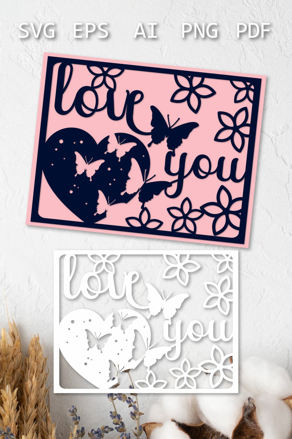 Love You paper cutting card template, Love You card SVG
