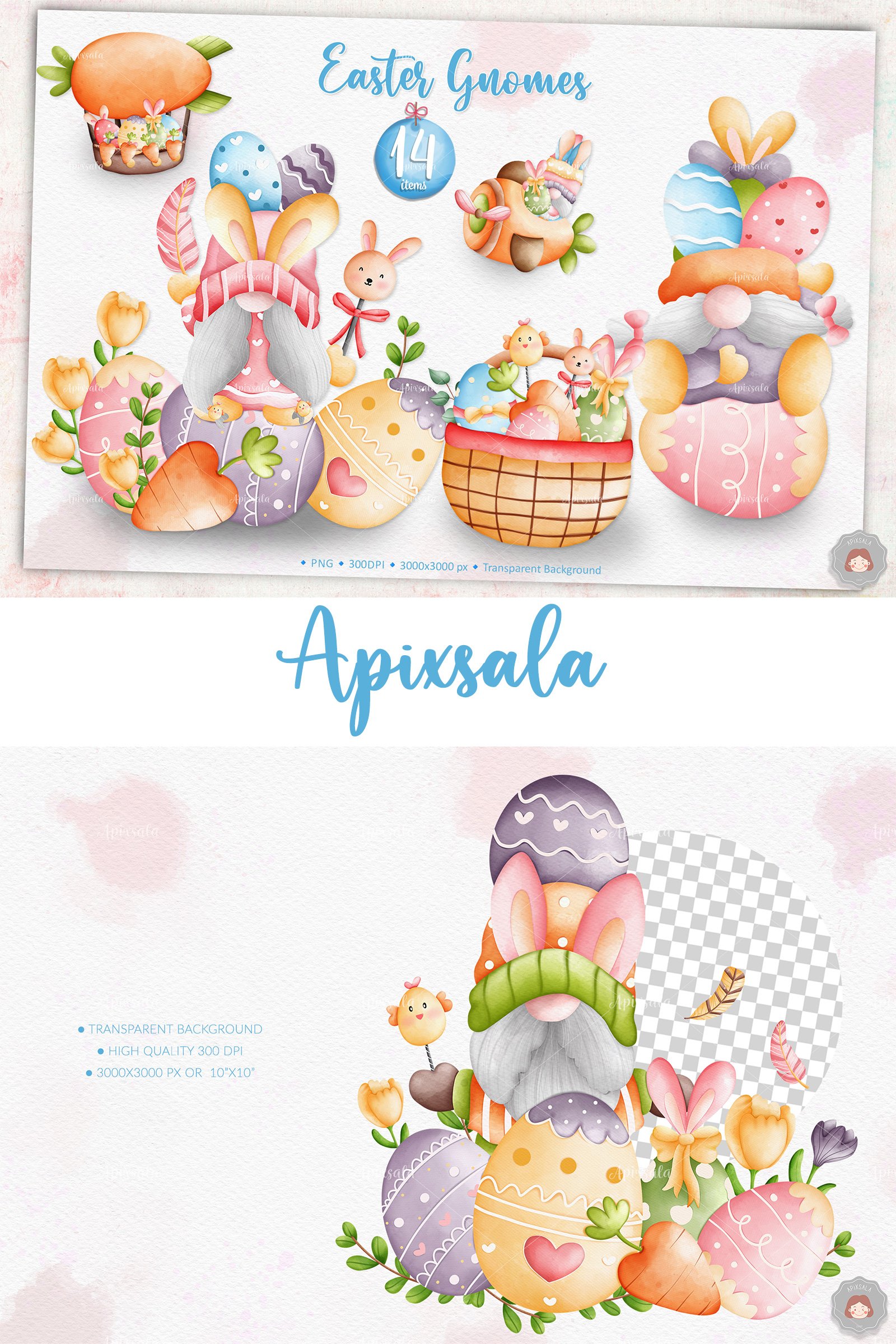 Watercolor Easter Gnome Clipart | Scandinavian Gnome