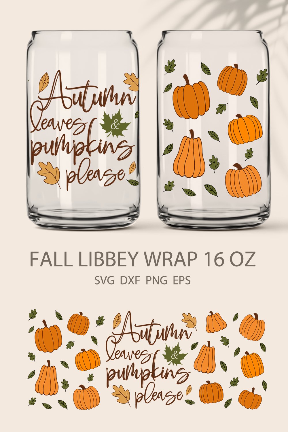 Fall can glass wrap svg, libbey can glass wrap 16 oz