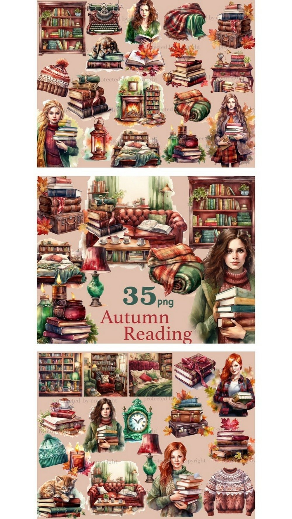 Autumn Clipart Bundle | Reading Illustrations Collection