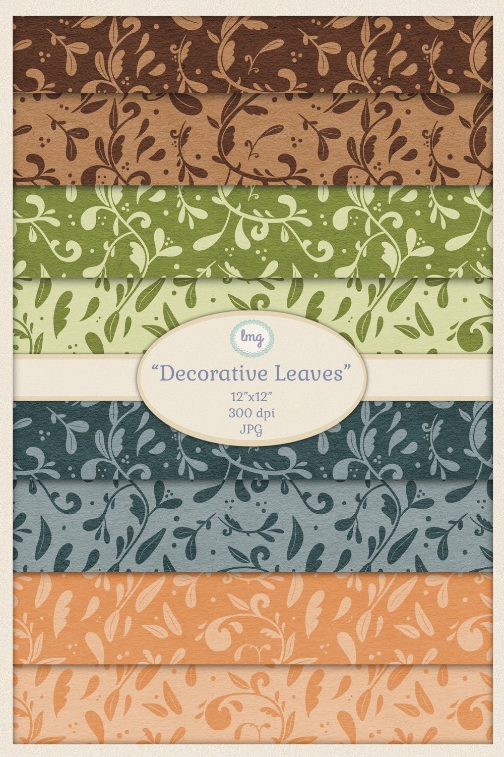 Decorative Leaves Seamless Digital Scrapbook Papers