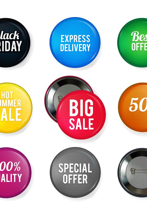 Vector round glossy badges with different advertising offers