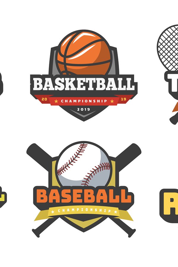 Sports balls logos. Sport logo ball soccer basketball volley