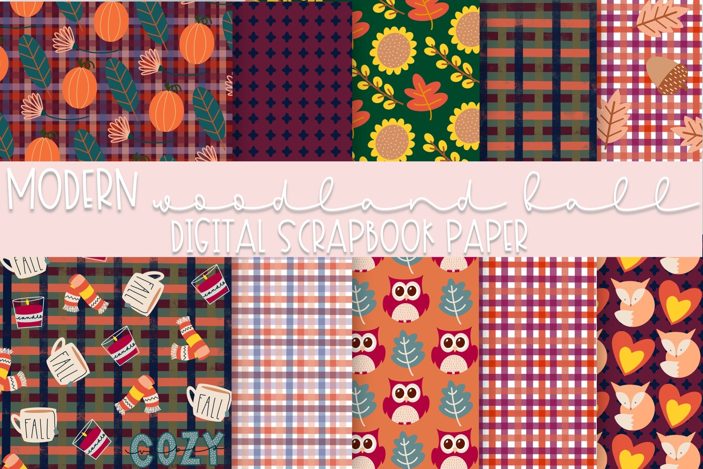 Modern Woodland Fall Digital Scrapbook Paper