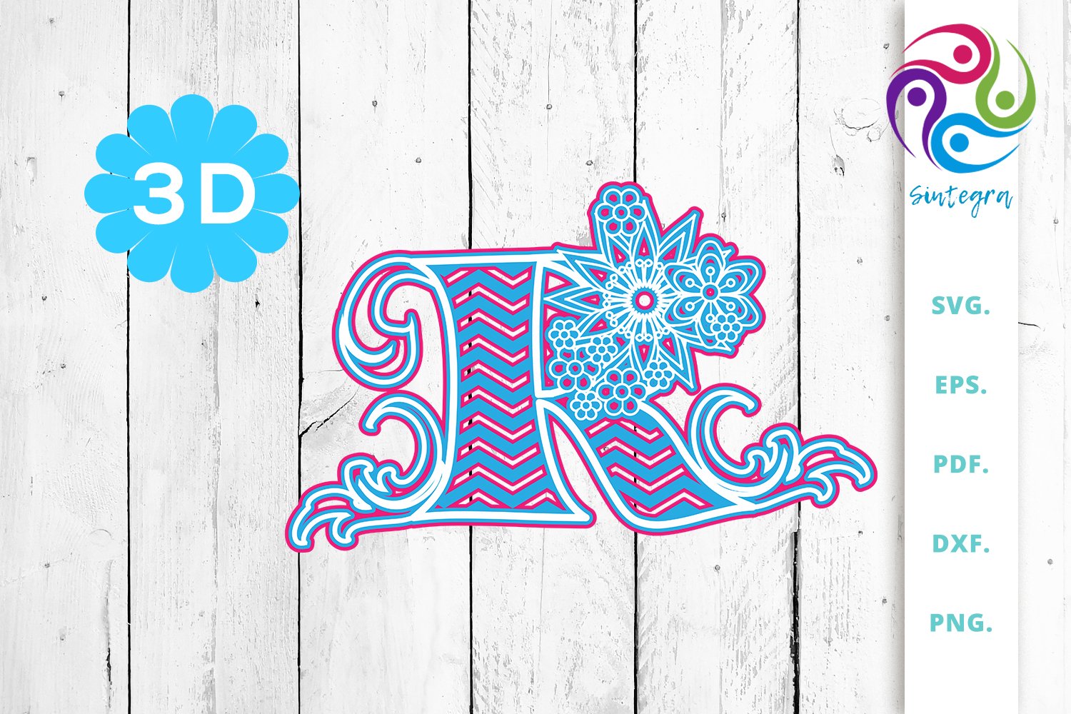 3D Multilayer Floral Chevron Letter R , SVG Cut File