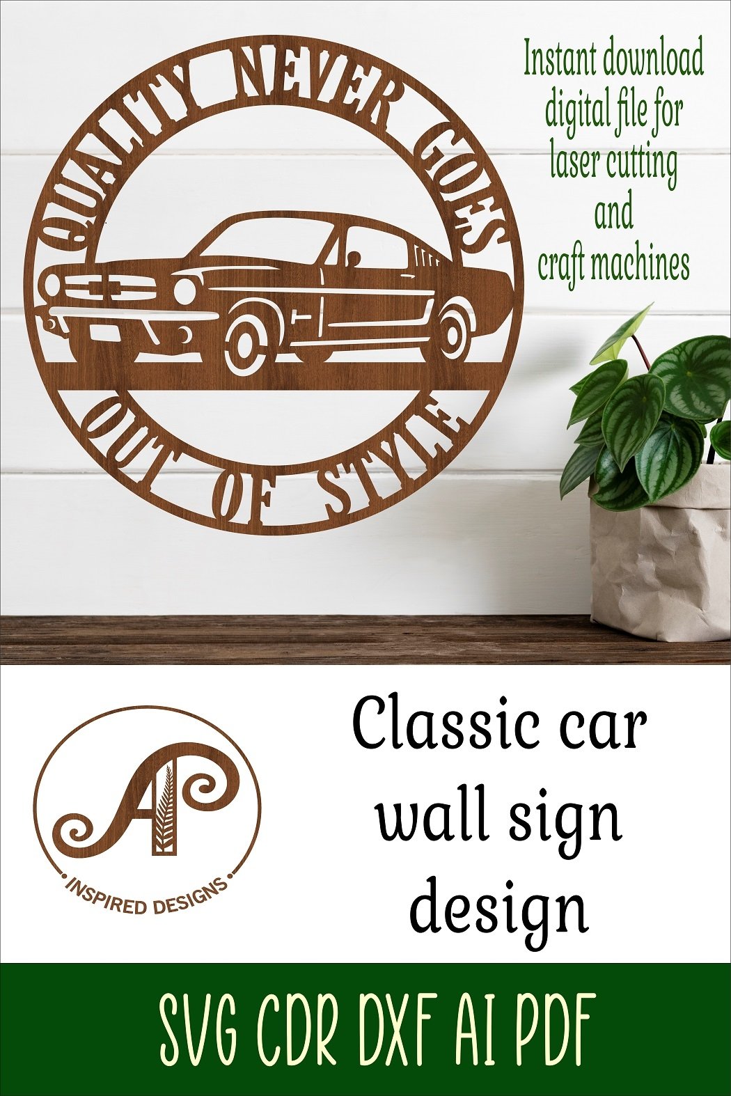 Classic car version 2 wall sign, SVG file. vector file