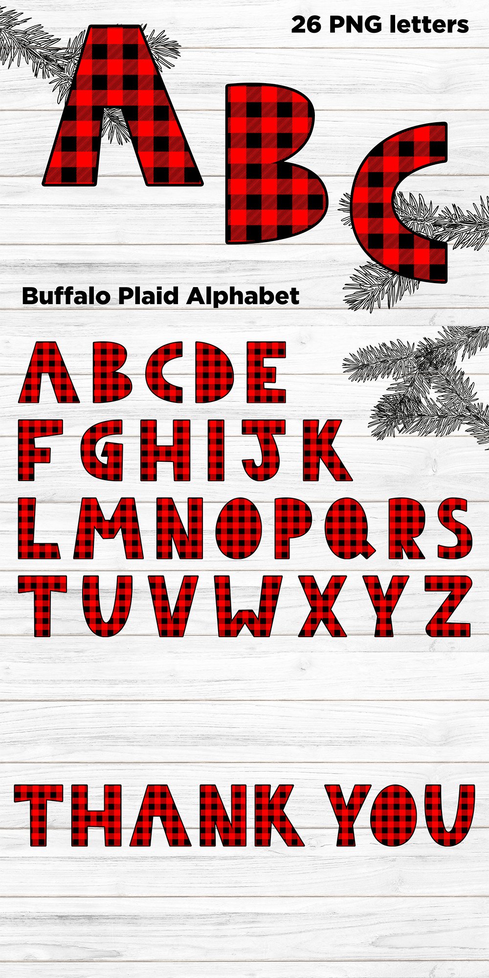 Buffalo Plaid Alphabet. Christmas sublimation PNG clipart