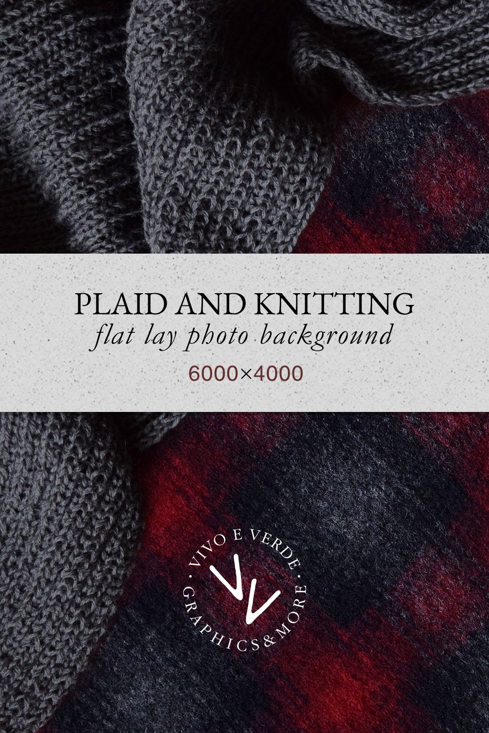 Plaid and knitting top view scene | Flat lay background