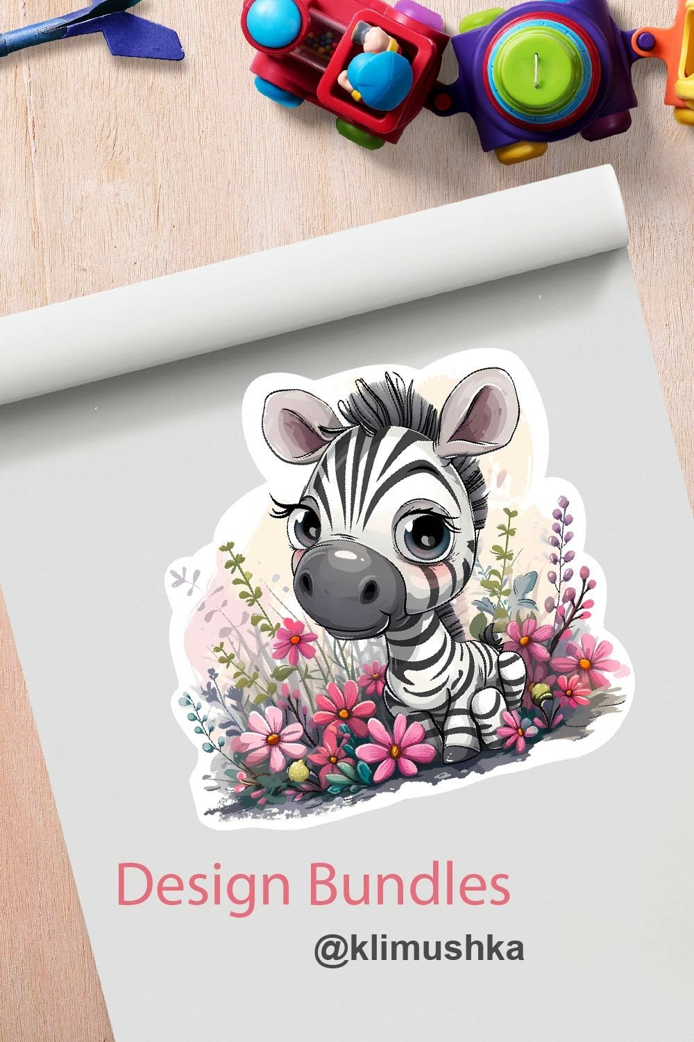 Flowers zebra sticker | Sticker spring zebra (3638801)