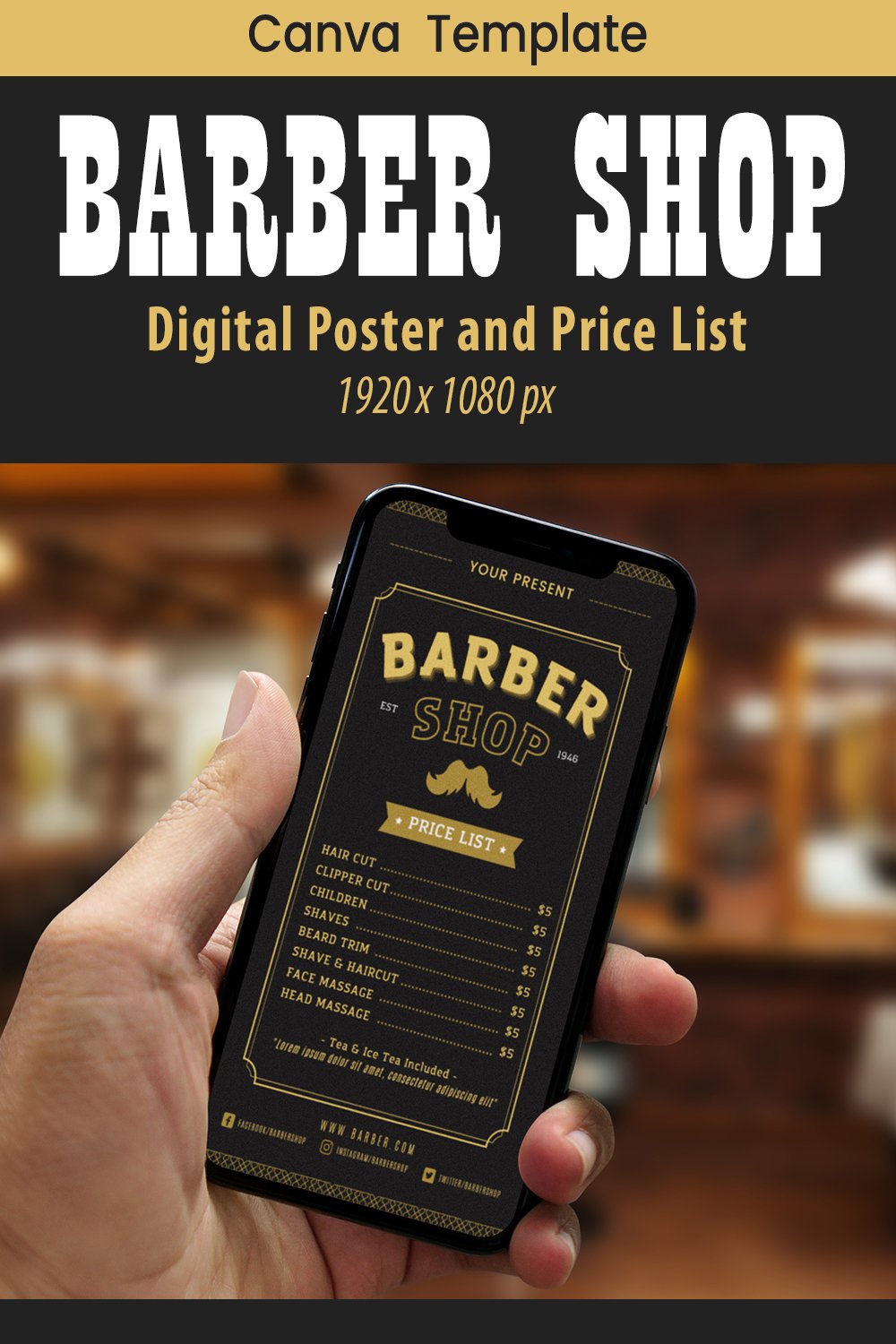 Barbershop Pricelist Canva Template Poster & Social Media