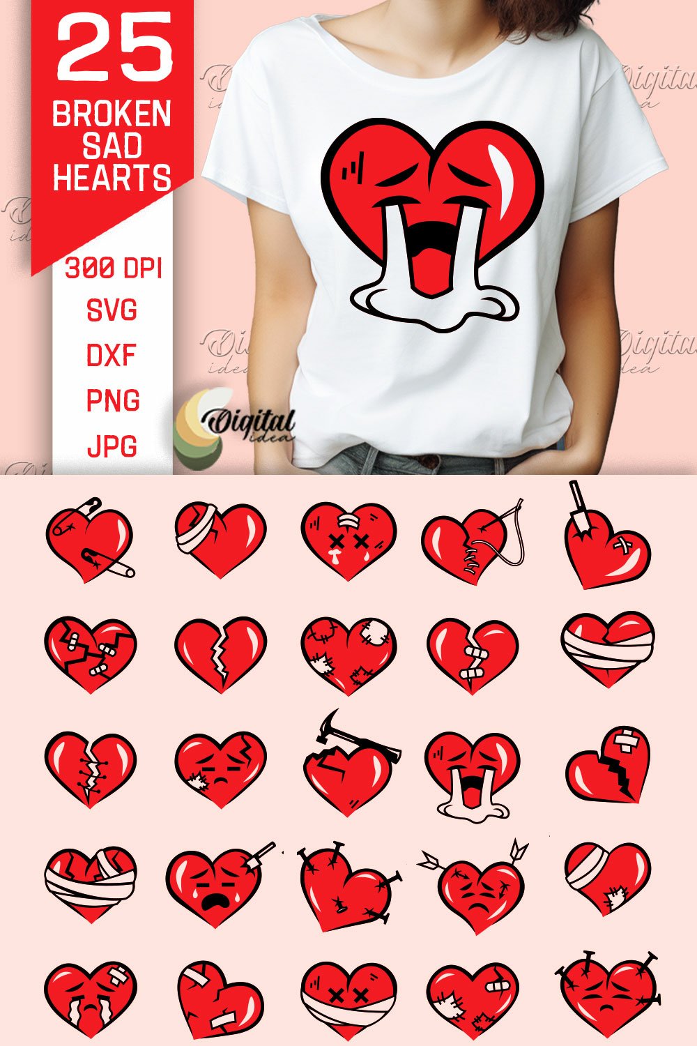 Broken Sad Hearts Bundle. Hearts With Tears And Bandages