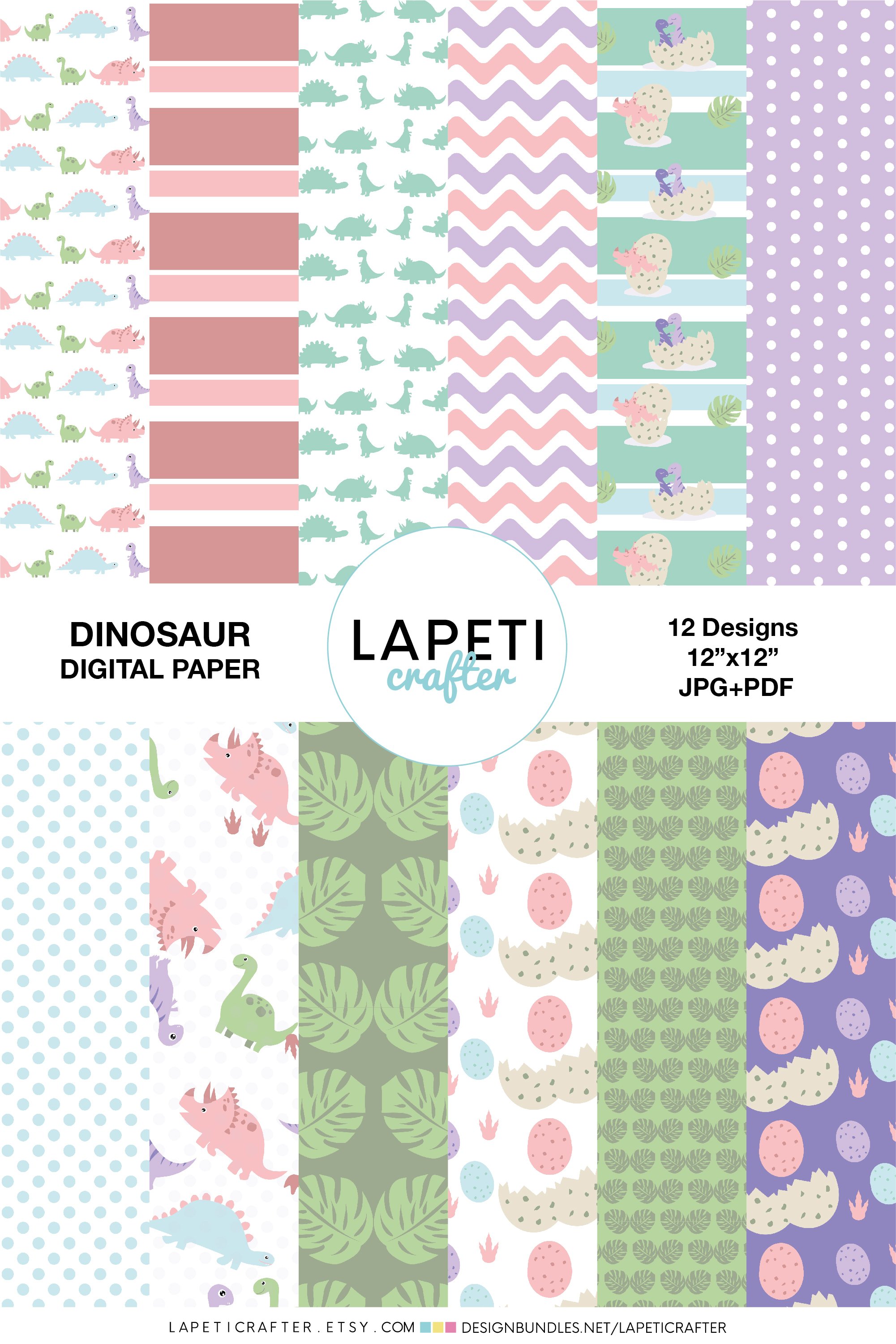 Dinosaur Girl Scrapbooking Paper | Fun and Colorful Patterns