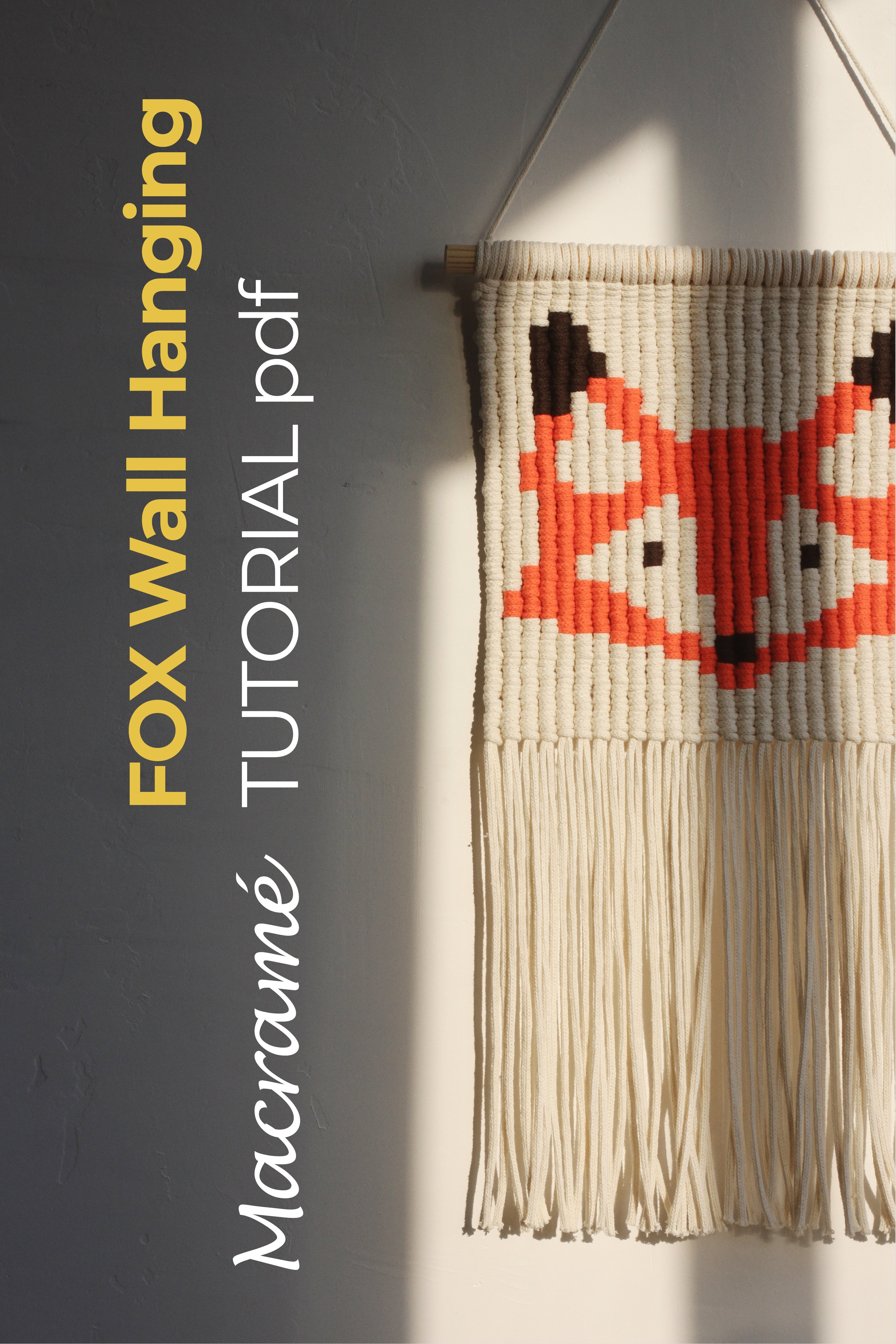 Macrame Fox Tapestry pattern PDF, wall hanging DIY tutorial