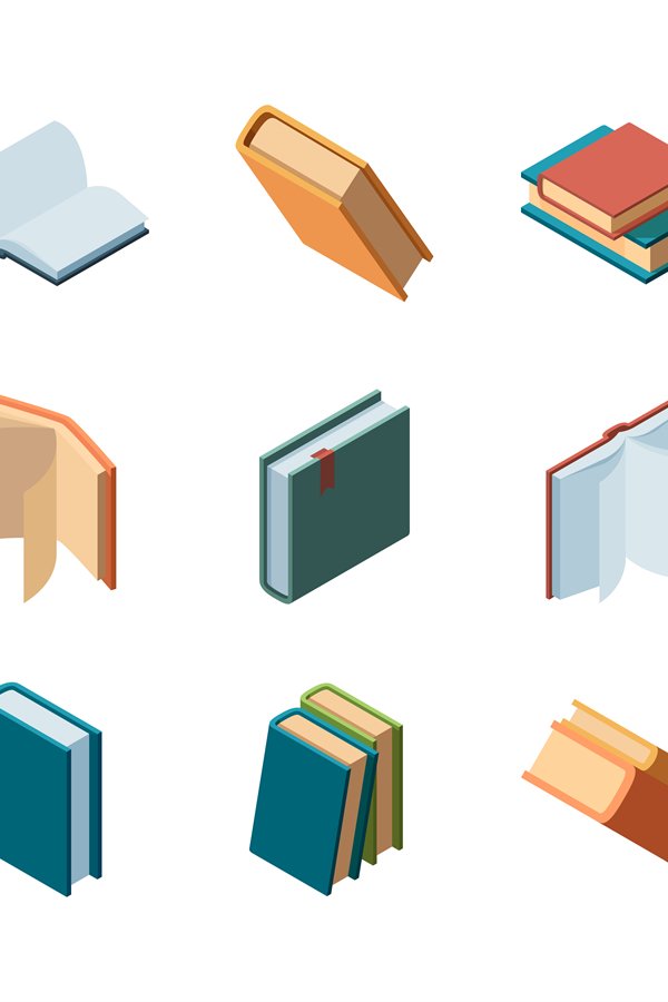 Books isometric. Diary open and closed magazines and books l