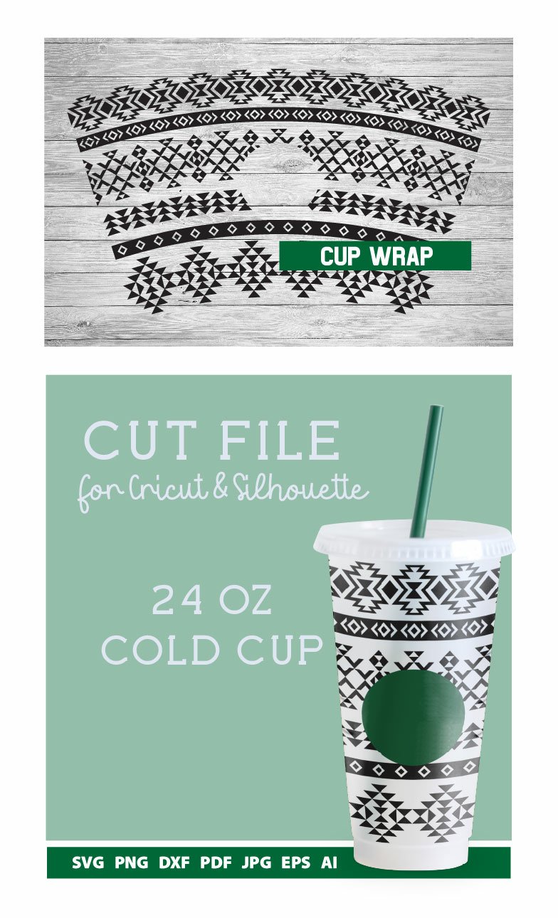 Aztec SVG Cold Cup | Tribal Pattern SVG | 24 Oz Cup Wrap SVG