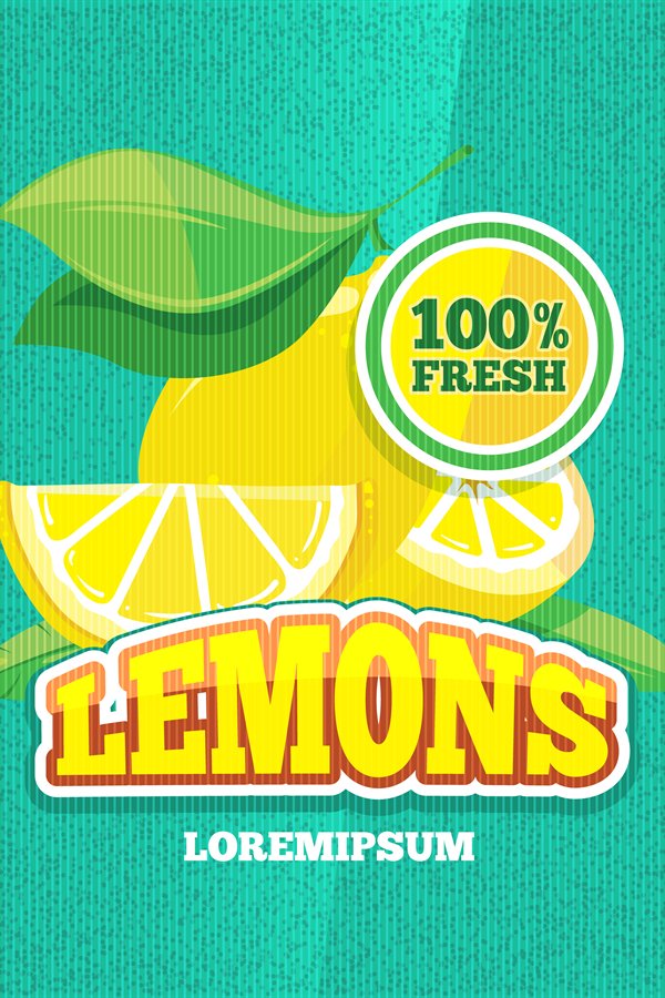 Vector retro poster with juicy fresh lemon, lemonade vintage
