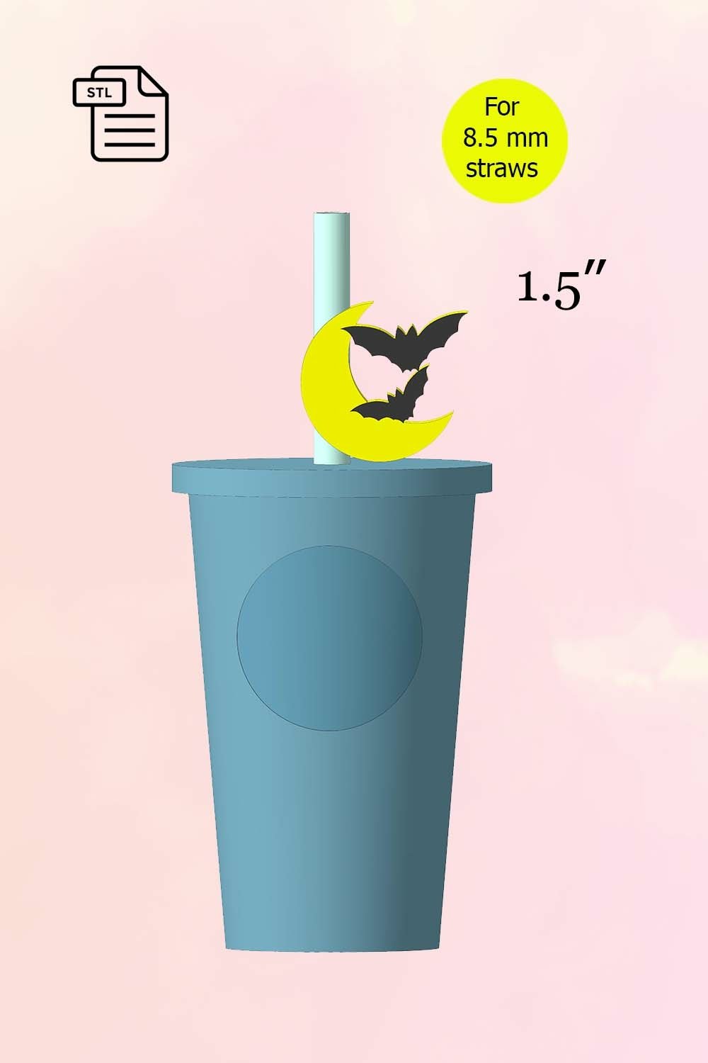Moon and Bats, Halloween Straw Topper, STL File for 3d print