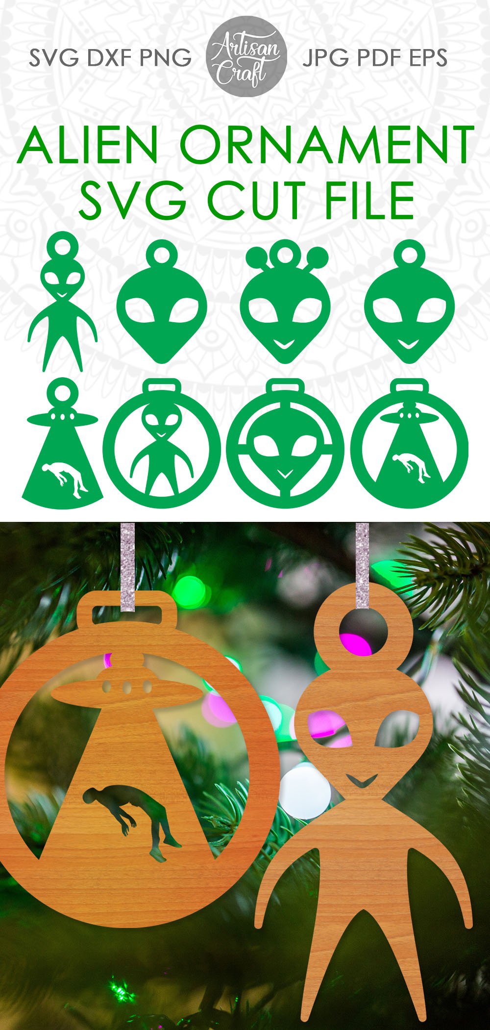 Alien Christmas Ornament SVG